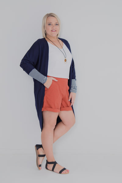 Penny Lou Pandora medium weight navy merino cardi navy & white cuff ...