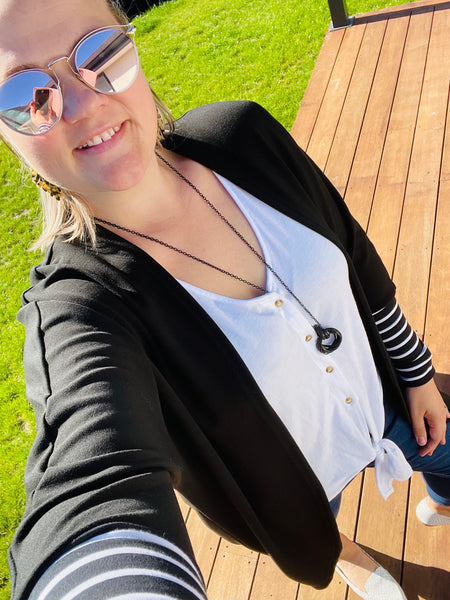 Penny Lou Pandora medium-heavy weight black merino cardi black & white ...